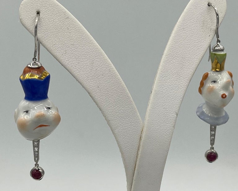 signed Kati Zorn Porzellan hoop earrings 18 k Gold Diamond Ruby For ...