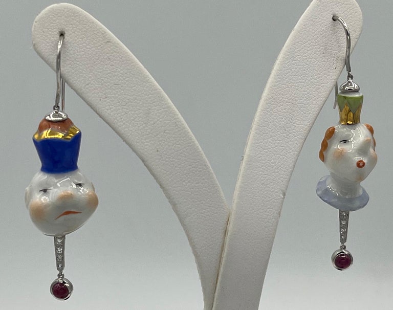 signed Kati Zorn Porzellan hoop earrings 18 k Gold Diamond Ruby For ...