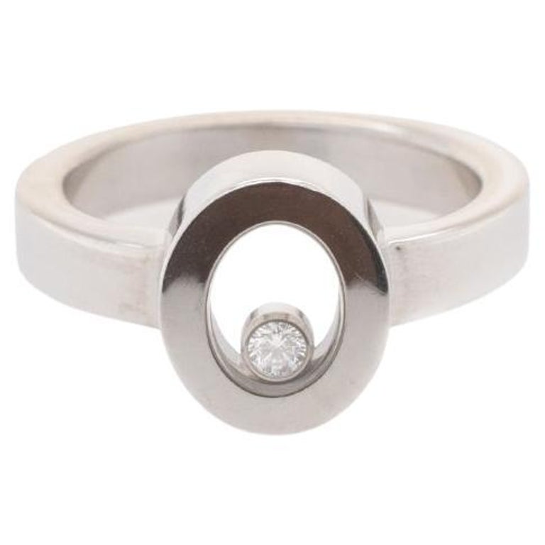 Signed Ladies Chopard 18k White Gold Happy Diamonds Icon Oval Ring For ...
