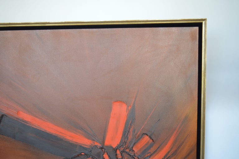 Signed Large Abstract Oil on Canvas with Relief by Preston, USA, 21st ...