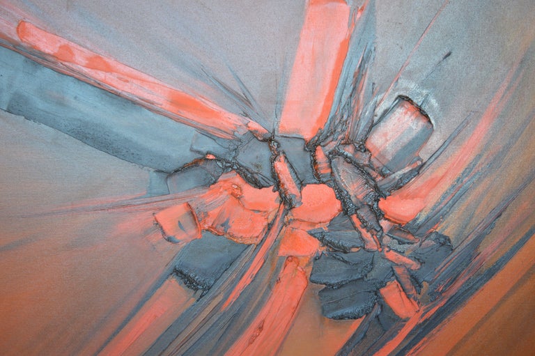 Signed Large Abstract Oil on Canvas with Relief by Preston, USA, 21st ...