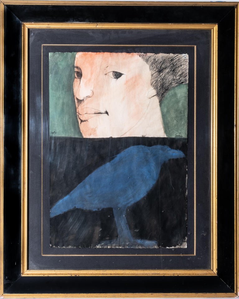 Signed Leonard Baskin Mixed Media Original Painting For Sale at 1stDibs