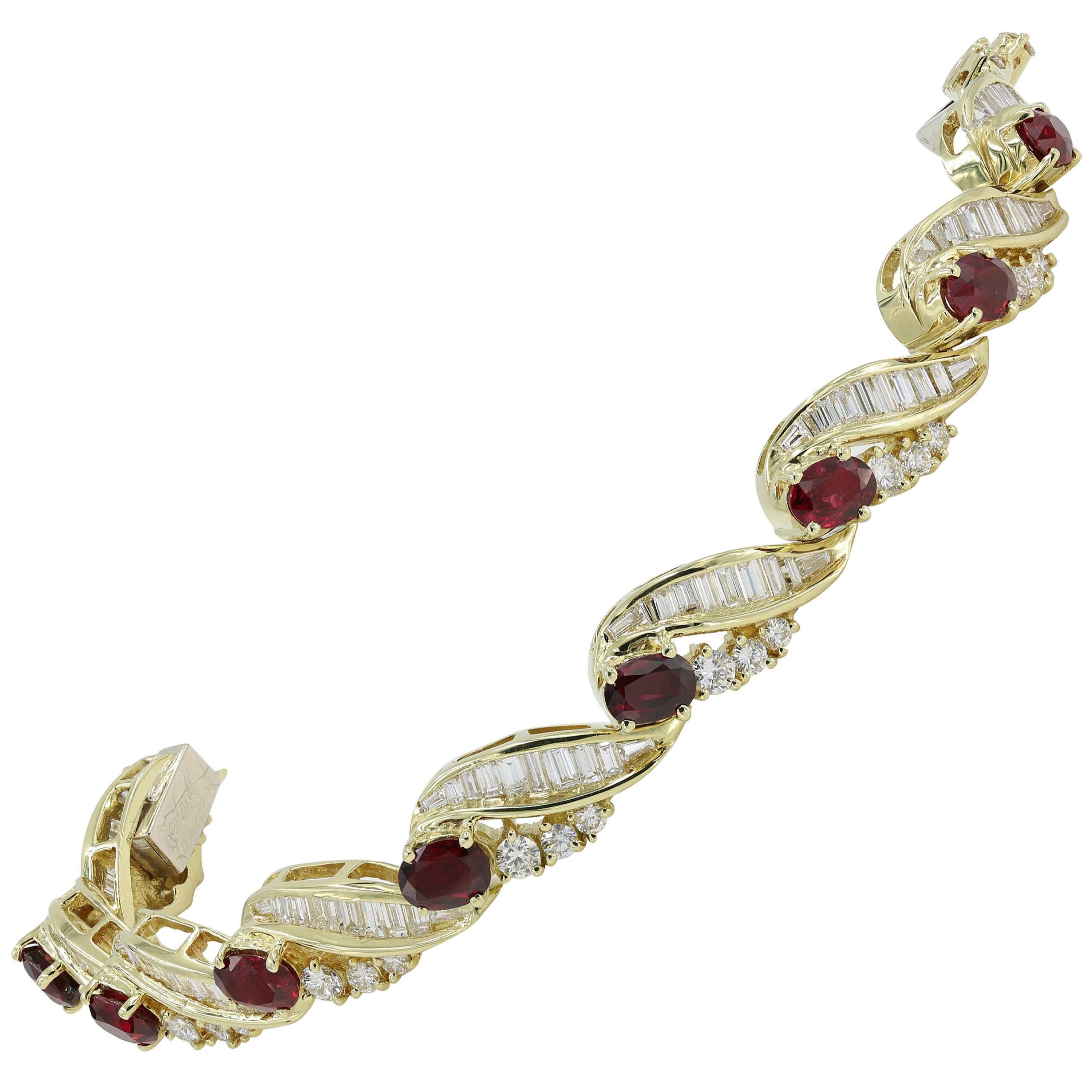 Signed Lester Lampert 18 Karat, Ruby and Diamond Bracelet, 'circa 1980s ...