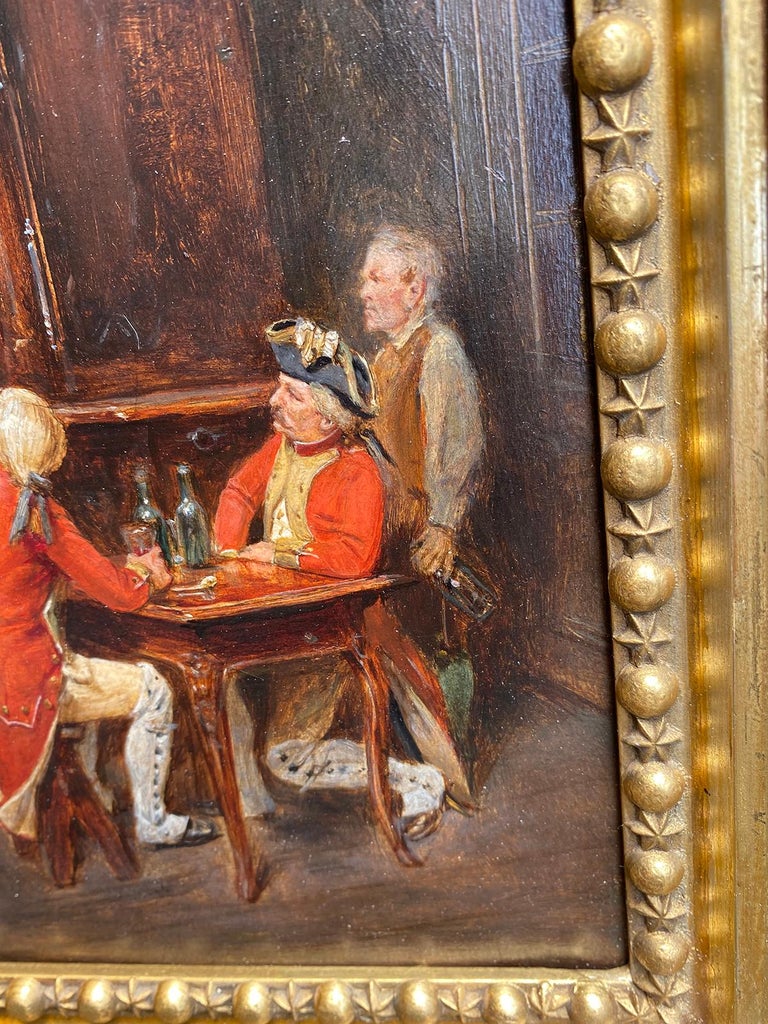 Signed Maurice Blum Oil Painting on Wood Panel of Red Coats Men in ...