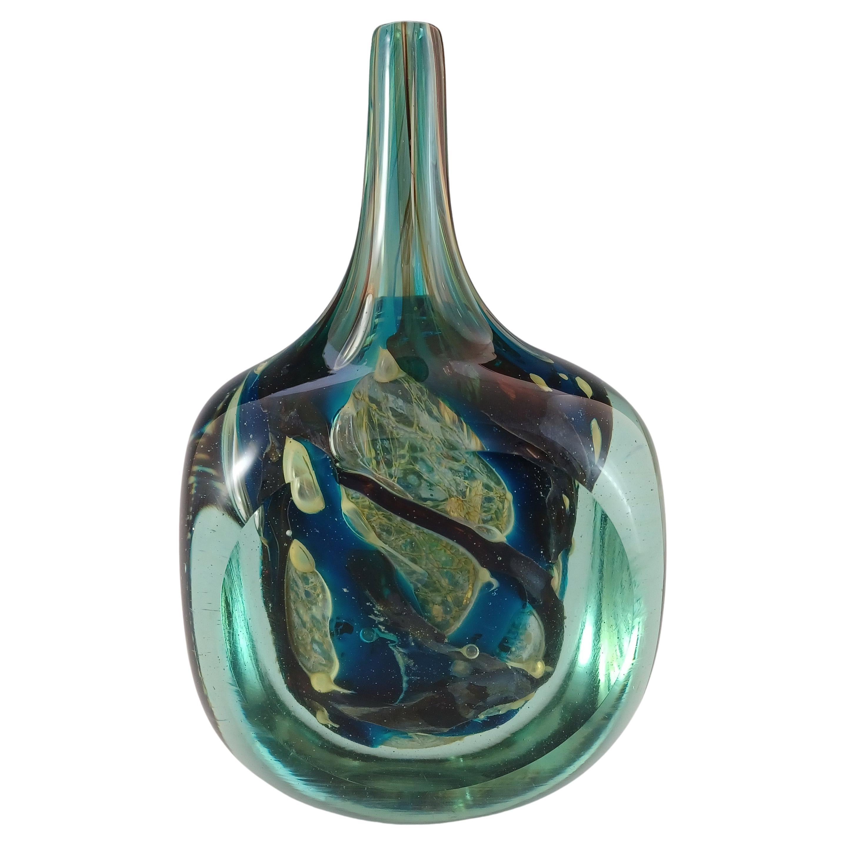 SIGNED Mdina Maltese Glass 'Tiger' Cube Vase 1977 For Sale at 1stDibs