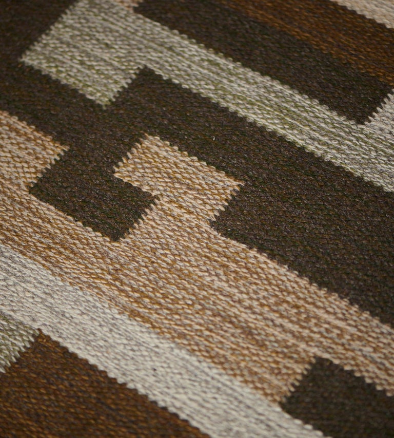 Signed Mid-20th Century Handwoven Wool Swedish Rug For Sale at 1stDibs