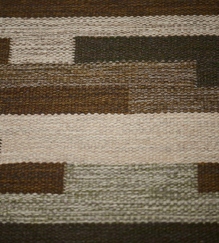 Signed Mid-20th Century Handwoven Wool Swedish Rug For Sale at 1stDibs
