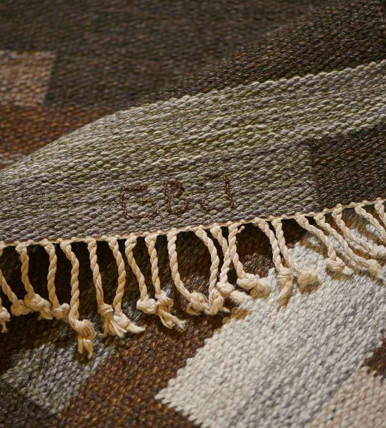 Signed Mid-20th Century Handwoven Wool Swedish Rug For Sale at 1stDibs