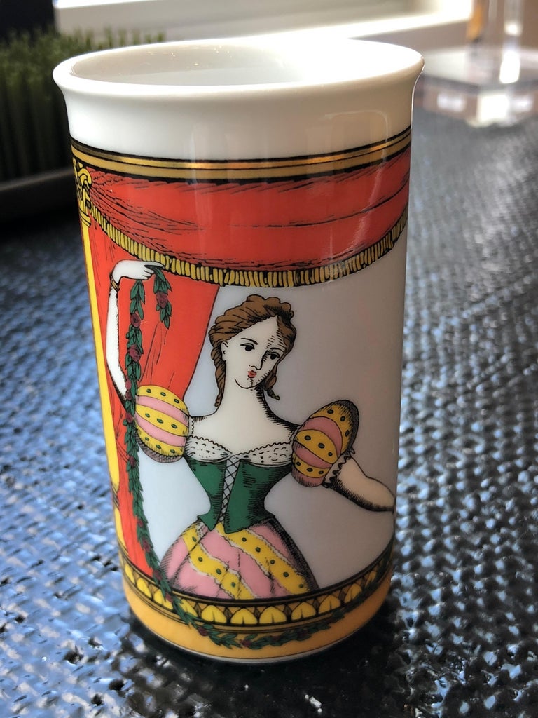 Fornasetti Orange, Blue, Yellow, Gold and Green Court Jester White ...