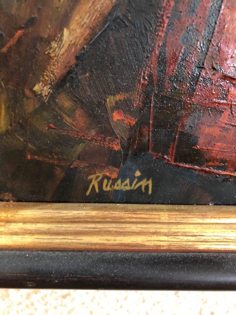 Signed Mid Century Painting of Clowns by George Russin For Sale at 1stDibs