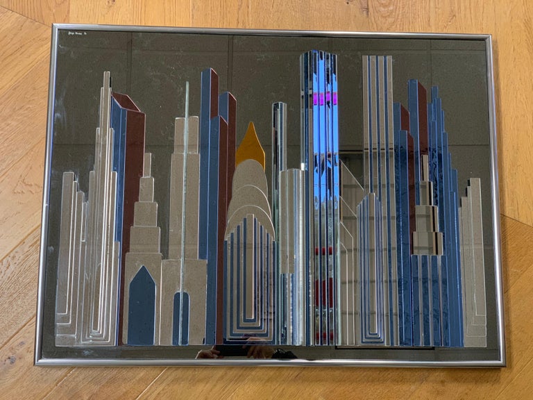 Signed Mirrored Mosaic Cityscape NYC Skyline Sculpture Mirror George ...