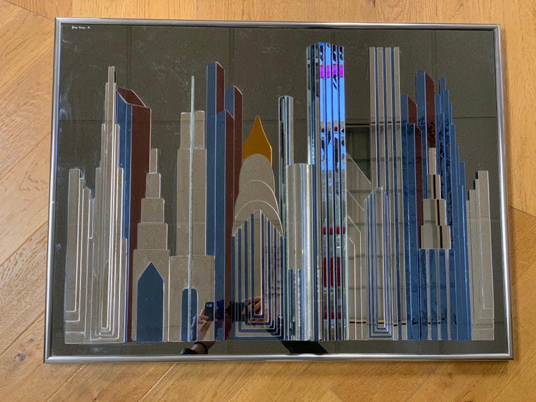 Signed Mirrored Mosaic Cityscape NYC Skyline Sculpture Mirror George ...