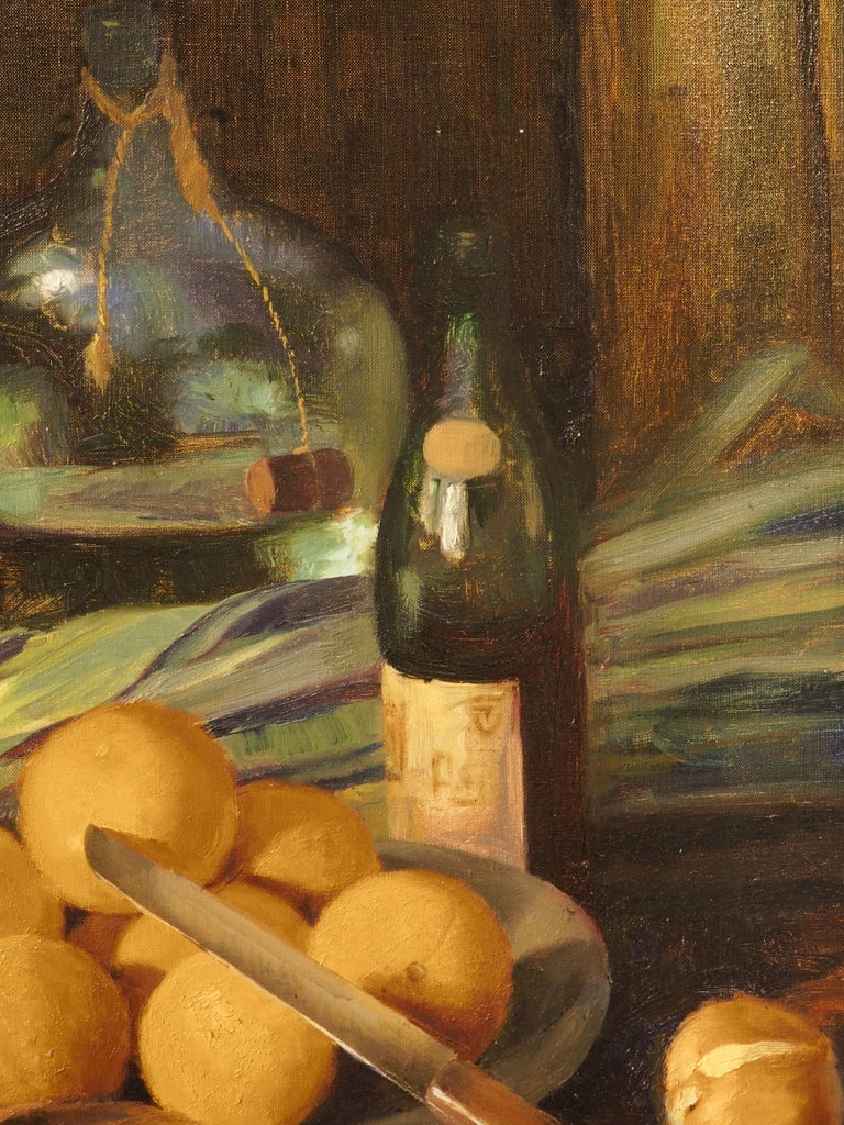 Signed Nature Morte Oil on Canvas Painting with Rabbit and Fruit, 20th ...