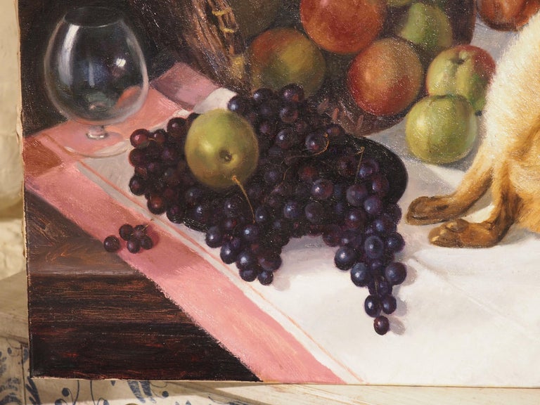 Signed Nature Morte Oil on Canvas Painting with Rabbit and Fruit, 20th ...