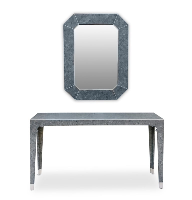 Signed Oggetti Inlaid Marble Mosaic Pattern Wall Mirror and Narrow ...
