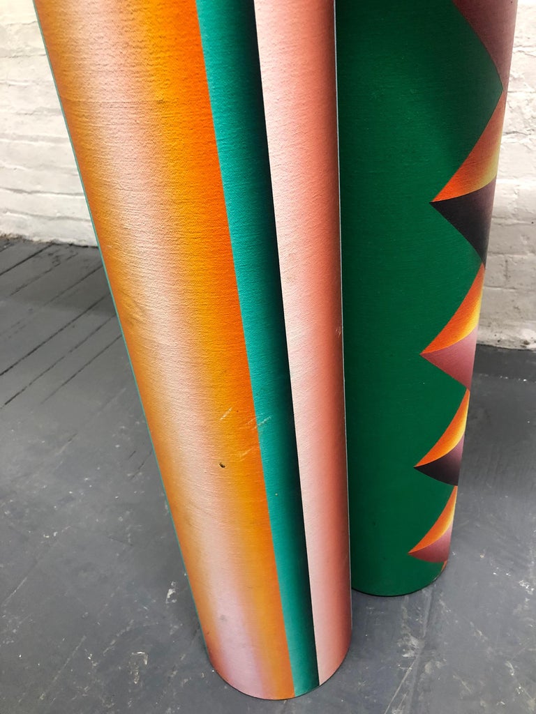 Signed Oil on Canvas Freestanding Cylindrical Artwork For Sale at 1stDibs