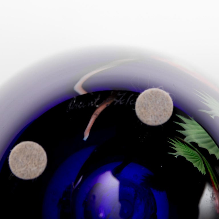 Signed Orient and Flume Flowers and Leaf Design Paperweight Art Glass ...