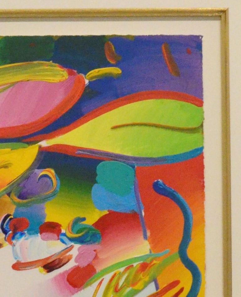 Peter Max Original Acrylic "The Profile" Painting on Paper in Red, Blue ...