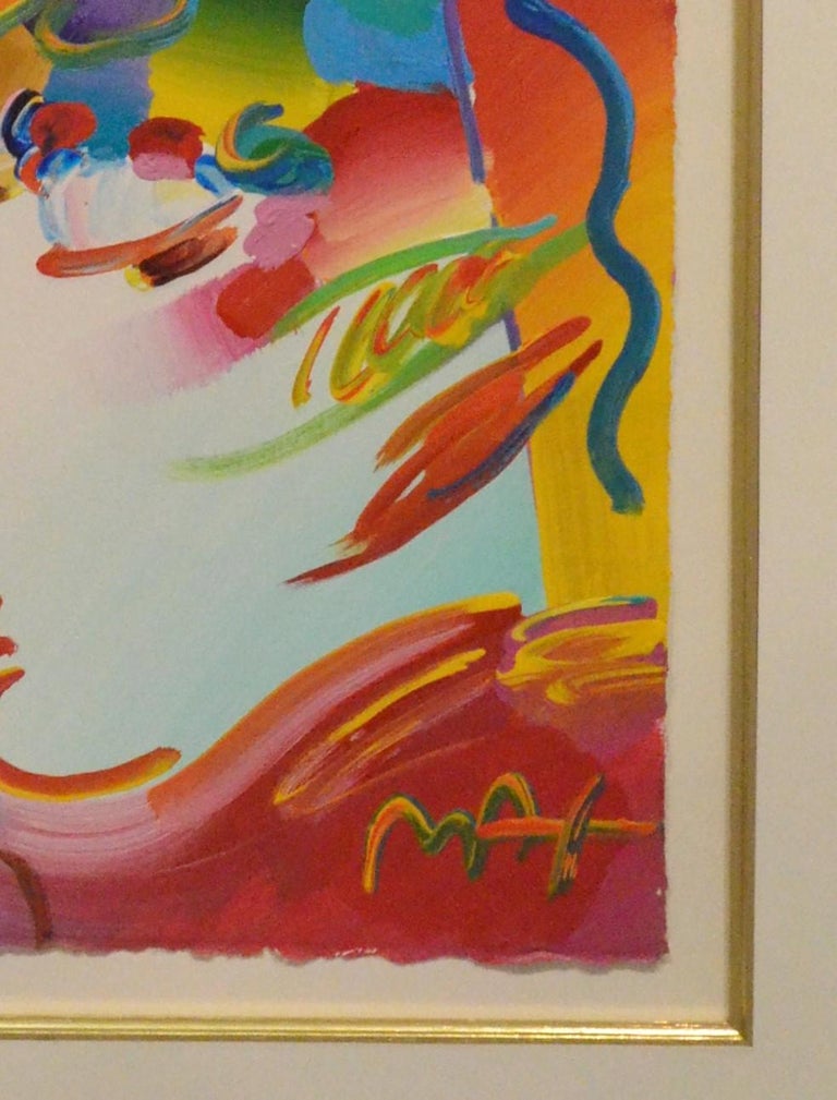 Peter Max Original Acrylic "The Profile" Painting on Paper in Red, Blue ...