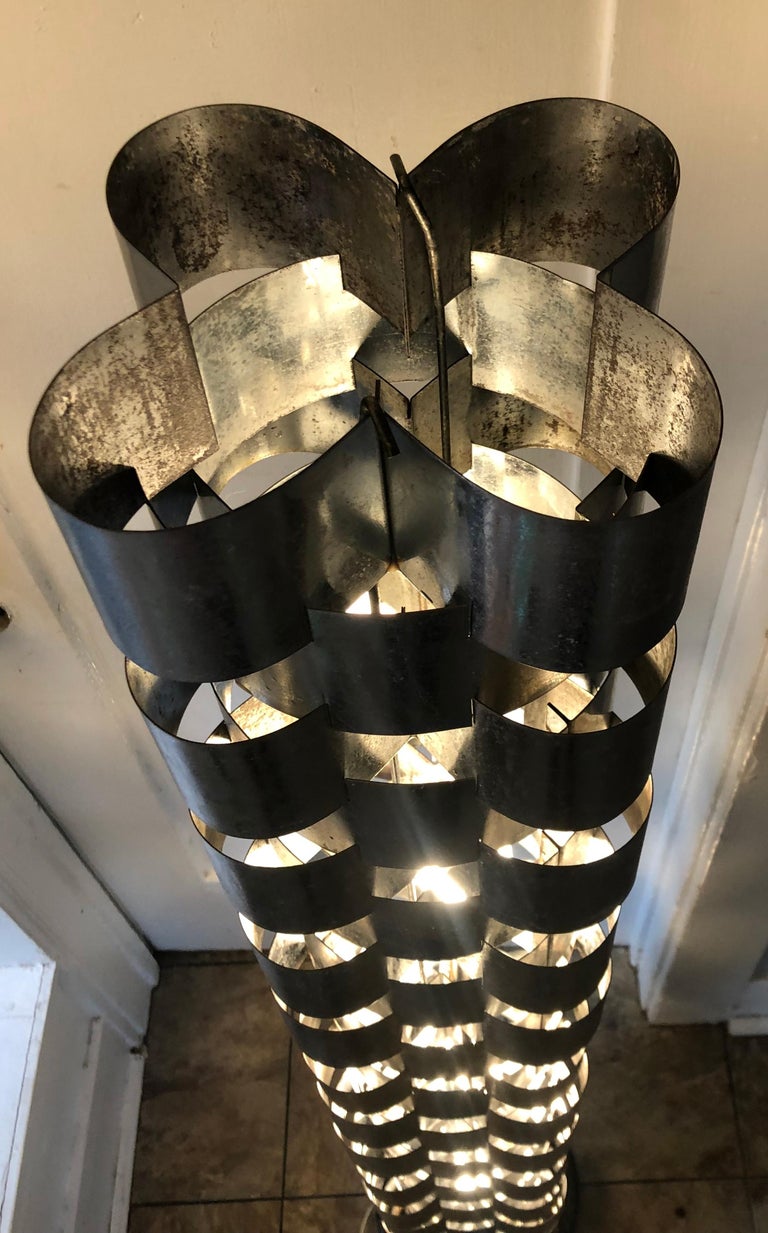 Signed Original Curtis Jere Skyscraper / Chrome Clover Leaf Floor Lamp ...