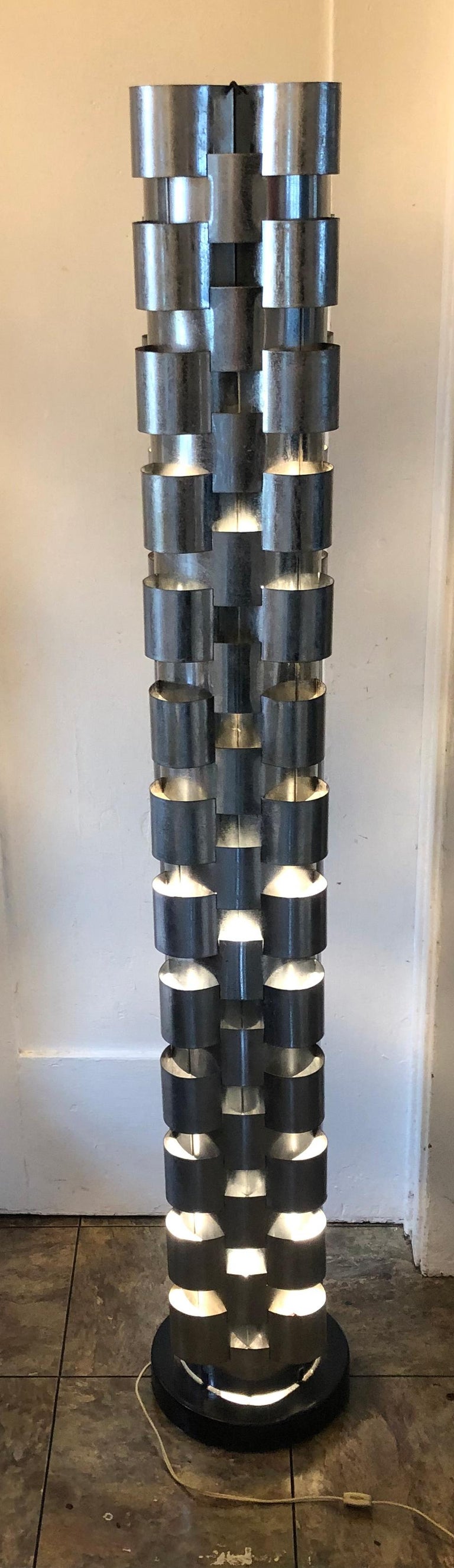 Signed Original Curtis Jere Skyscraper / Chrome Clover Leaf Floor Lamp ...