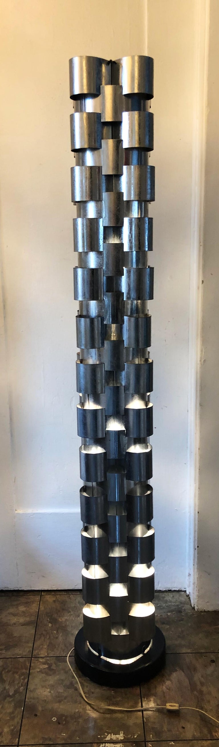 Signed Original Curtis Jere Skyscraper / Chrome Clover Leaf Floor Lamp ...