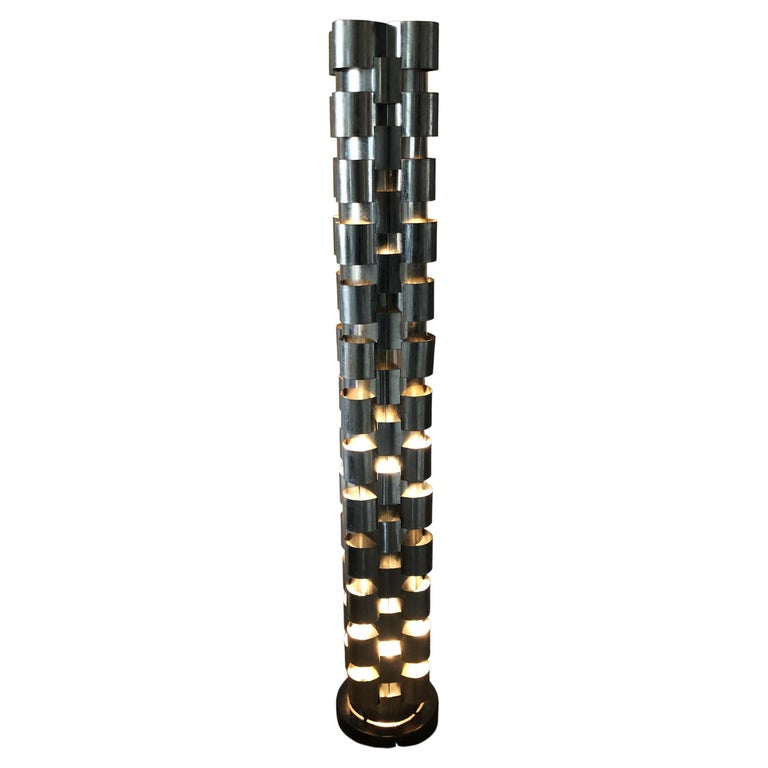 Signed Original Curtis Jere Skyscraper / Chrome Clover Leaf Floor Lamp ...