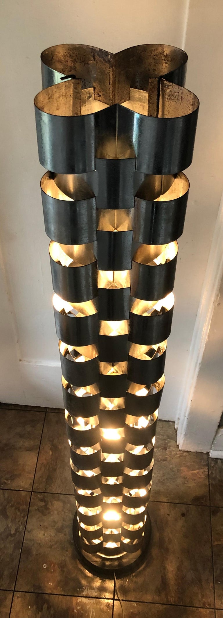Signed Original Curtis Jere Skyscraper / Chrome Clover Leaf Floor Lamp ...