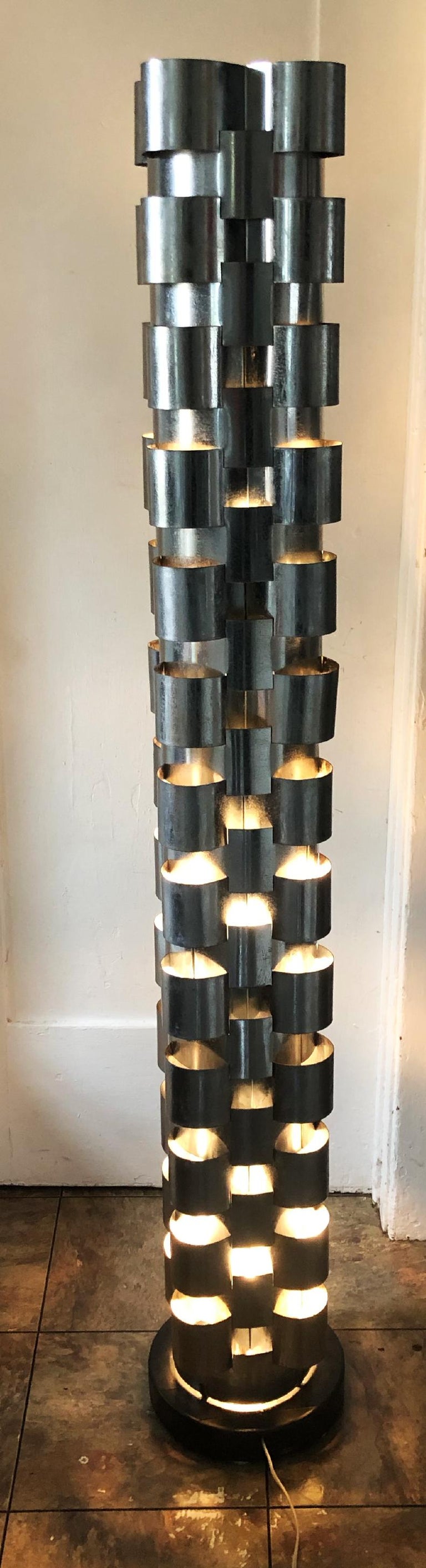 Signed Original Curtis Jere Skyscraper / Chrome Clover Leaf Floor Lamp ...