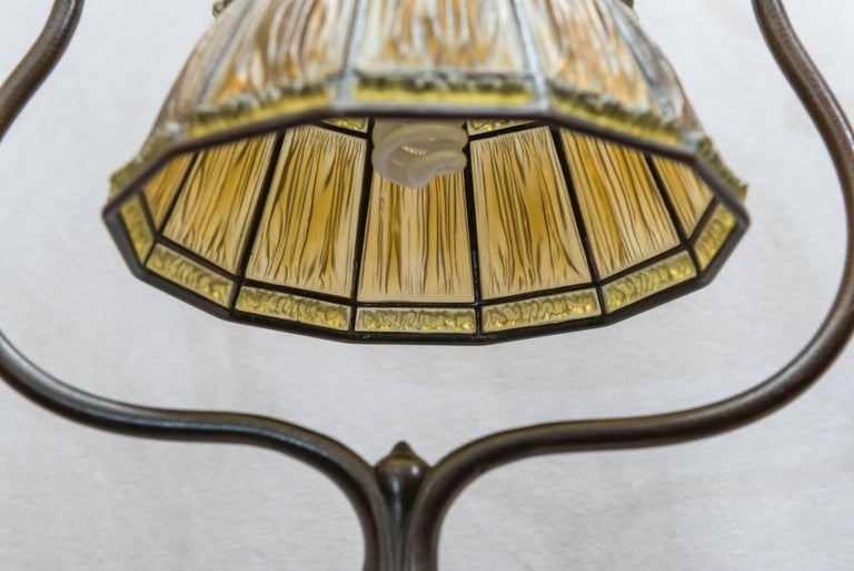 Signed Original Tiffany Studios Harp Style Floor Lamp with Linenfold ...