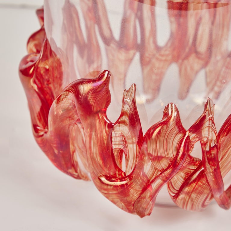 Signed Pair of Murano Glass Vases with Flame Detail For Sale at 1stDibs