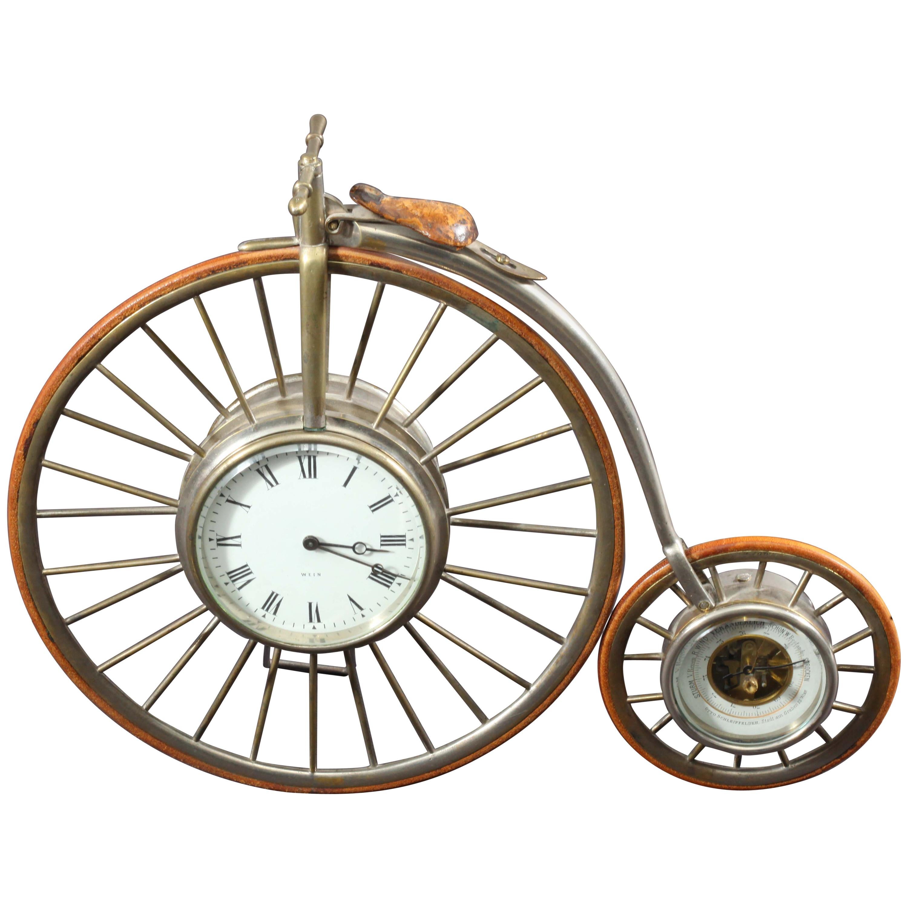Signed Penny Farthing Table Clock with Barometer, Vienna 1930 at 1stDibs