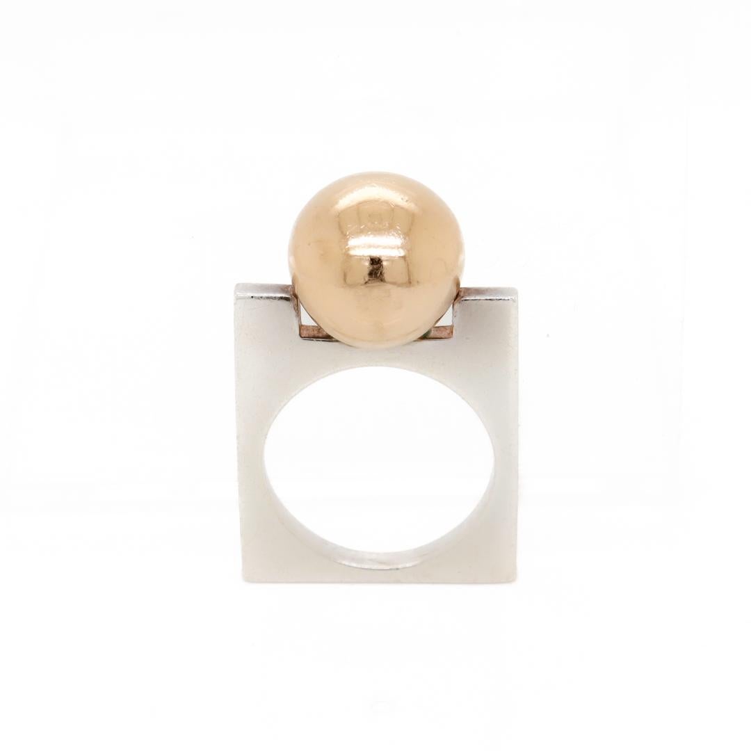 Signed Pierre Cardin Mid-Century Modern Sterling Silver and 14k Gold ...