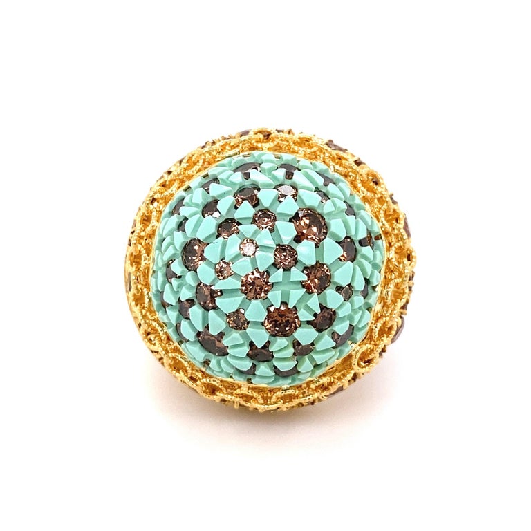Signed Pomi Designer Resin and Diamond Gold Dome Ring Italy Estate Fine ...