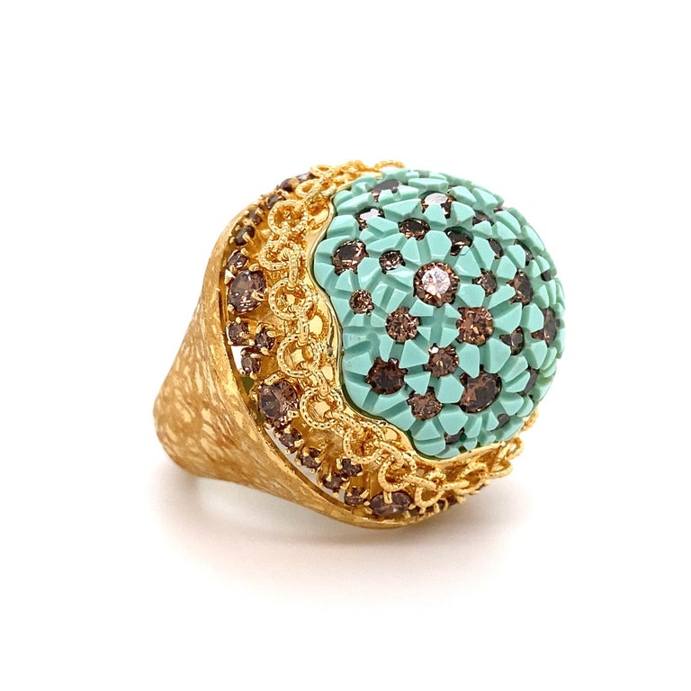 Signed Pomi Designer Resin and Diamond Gold Dome Ring Italy Estate Fine ...