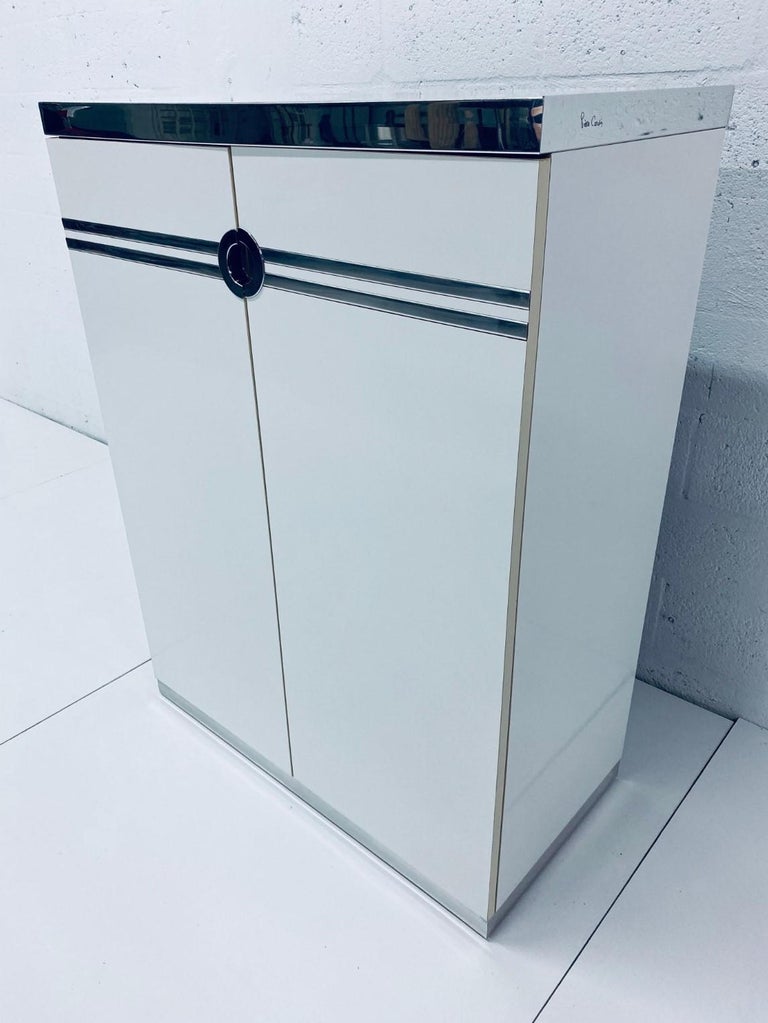 Signed Rare Pierre Cardin White Veneer and Chrome Highboy Dresser for ...