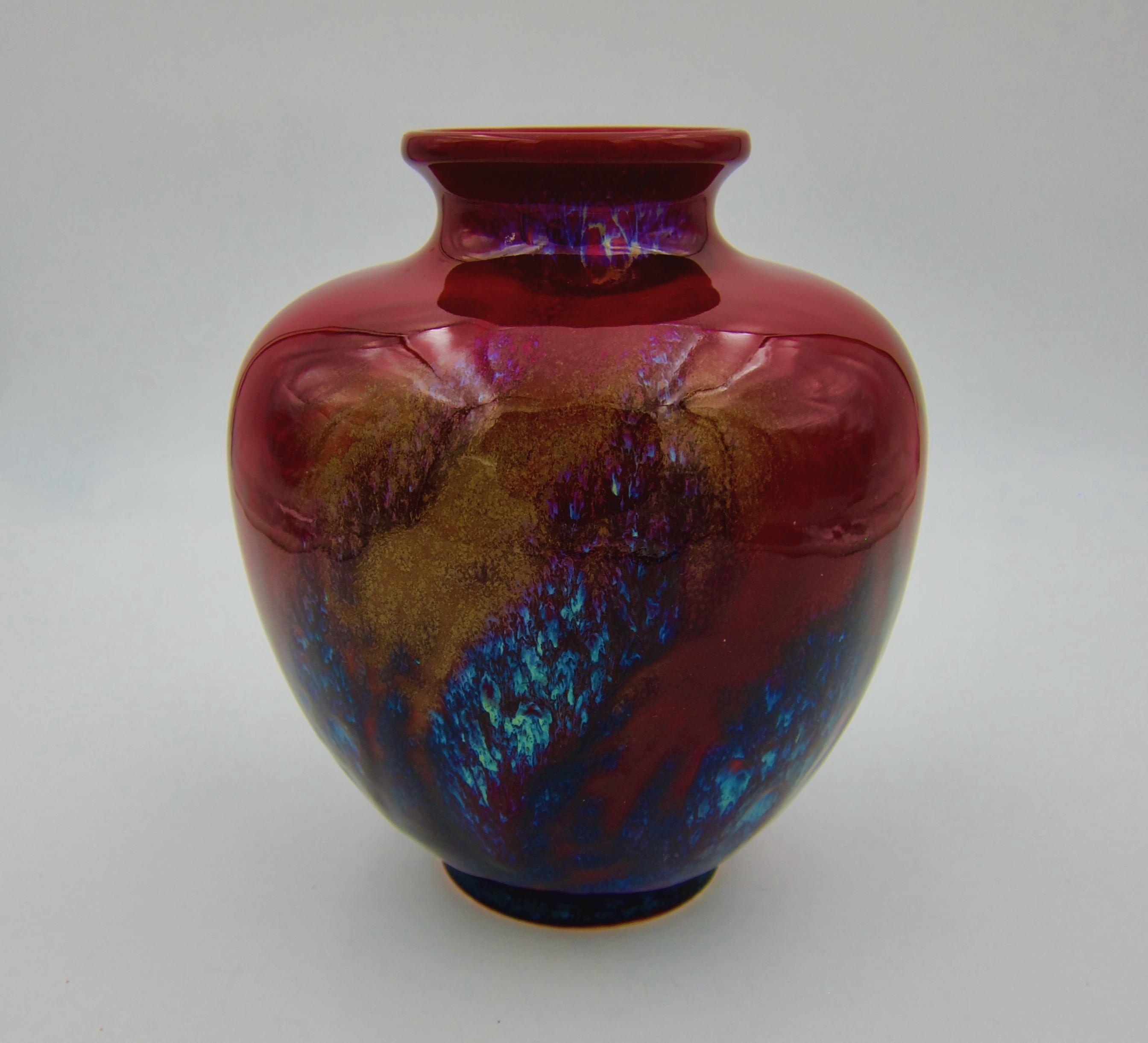 Signed Red Sung Ware Art Deco Flambe Vase from Royal Doulton For Sale ...