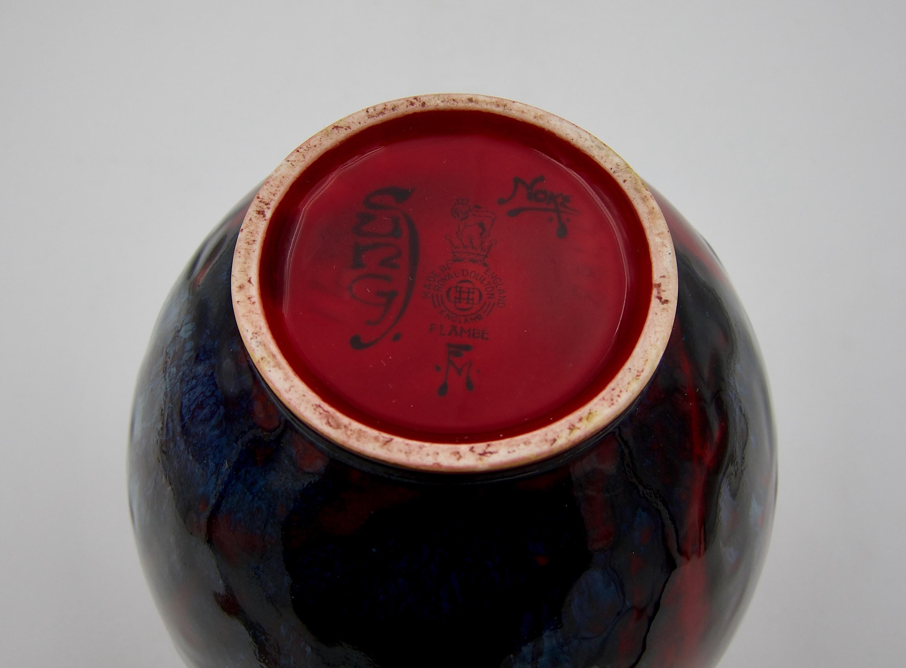 Signed Red Sung Ware Art Deco Flambe Vase from Royal Doulton For Sale ...