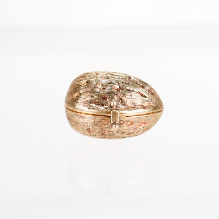 Signed Retro Figural 14k Gold Walnut Pill Box Signed by Cellino For ...