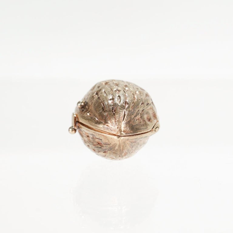 Signed Retro Figural 14k Gold Walnut Pill Box Signed by Cellino For ...