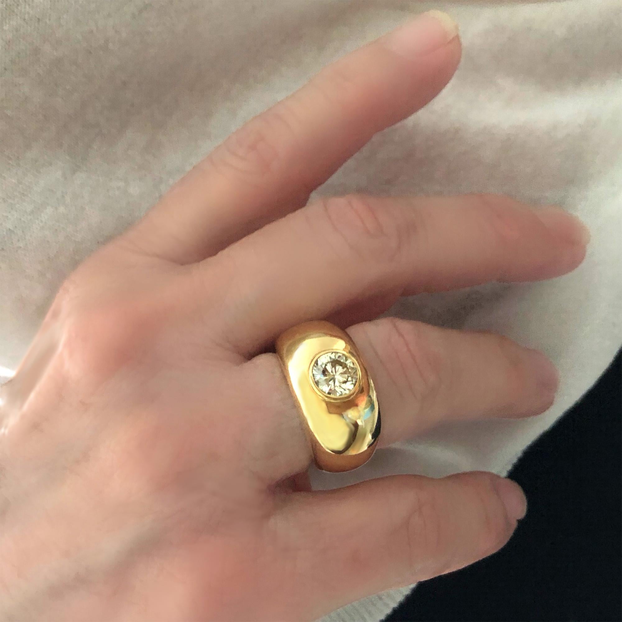 Signed Rosaria Varra 18k Yellow Gold Gipsy Diamond Ring For Sale at 1stDibs