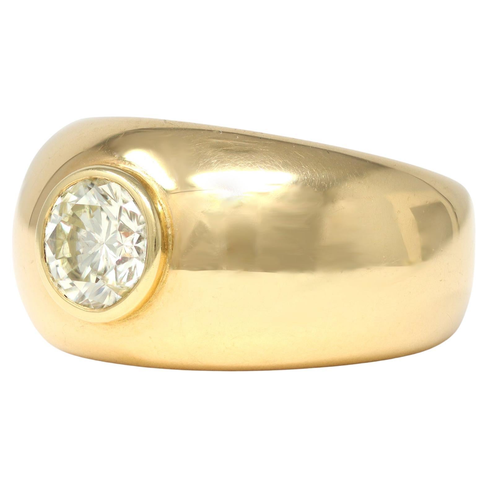 Signed Rosaria Varra 18k Yellow Gold Gipsy Diamond Ring For Sale at 1stDibs