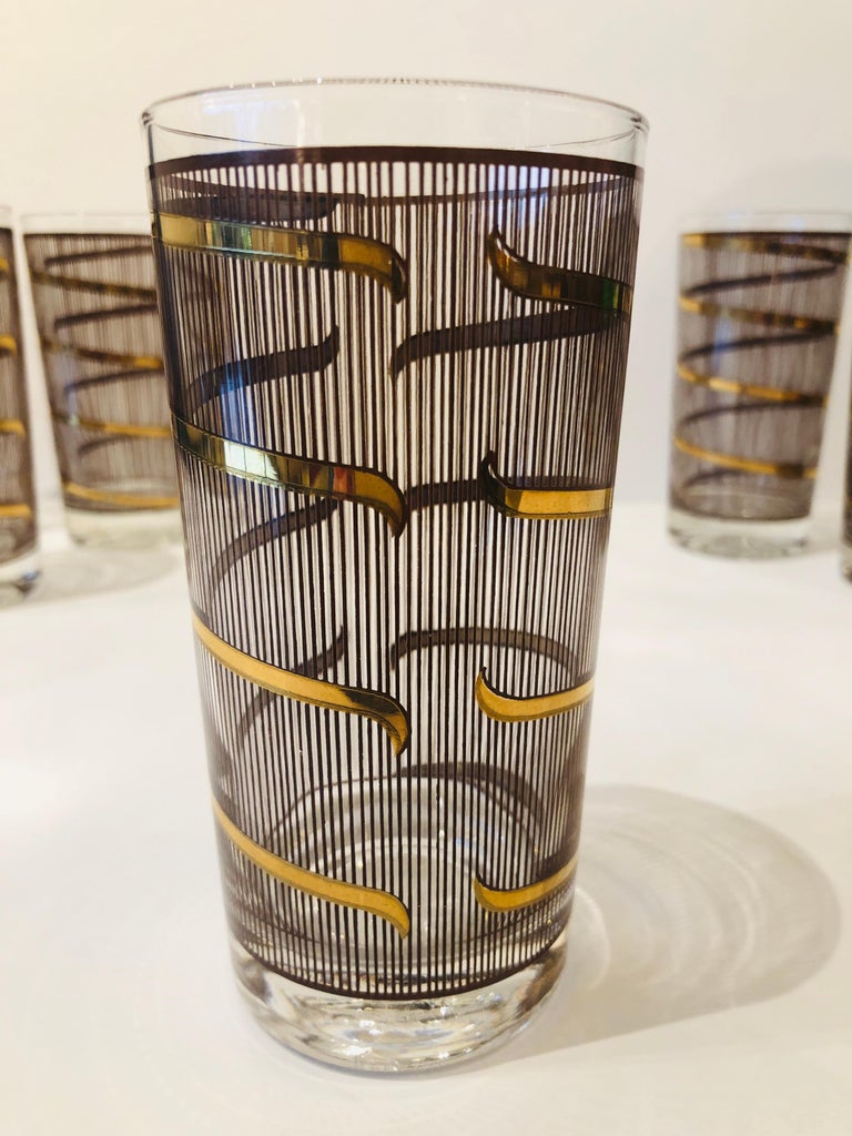 S/6 Georges Briard Gold Gilt Pattern Over Smoked Glass Cocktail Glasses ...