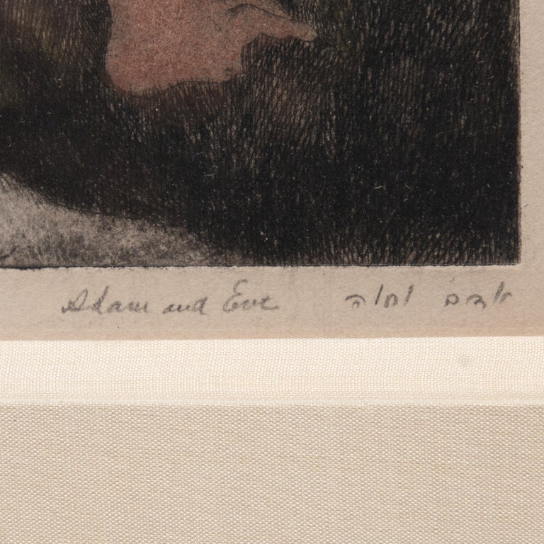 Signed Saul Raski, 'Adam and Eve'. Hand Colored Etching For Sale at 1stDibs