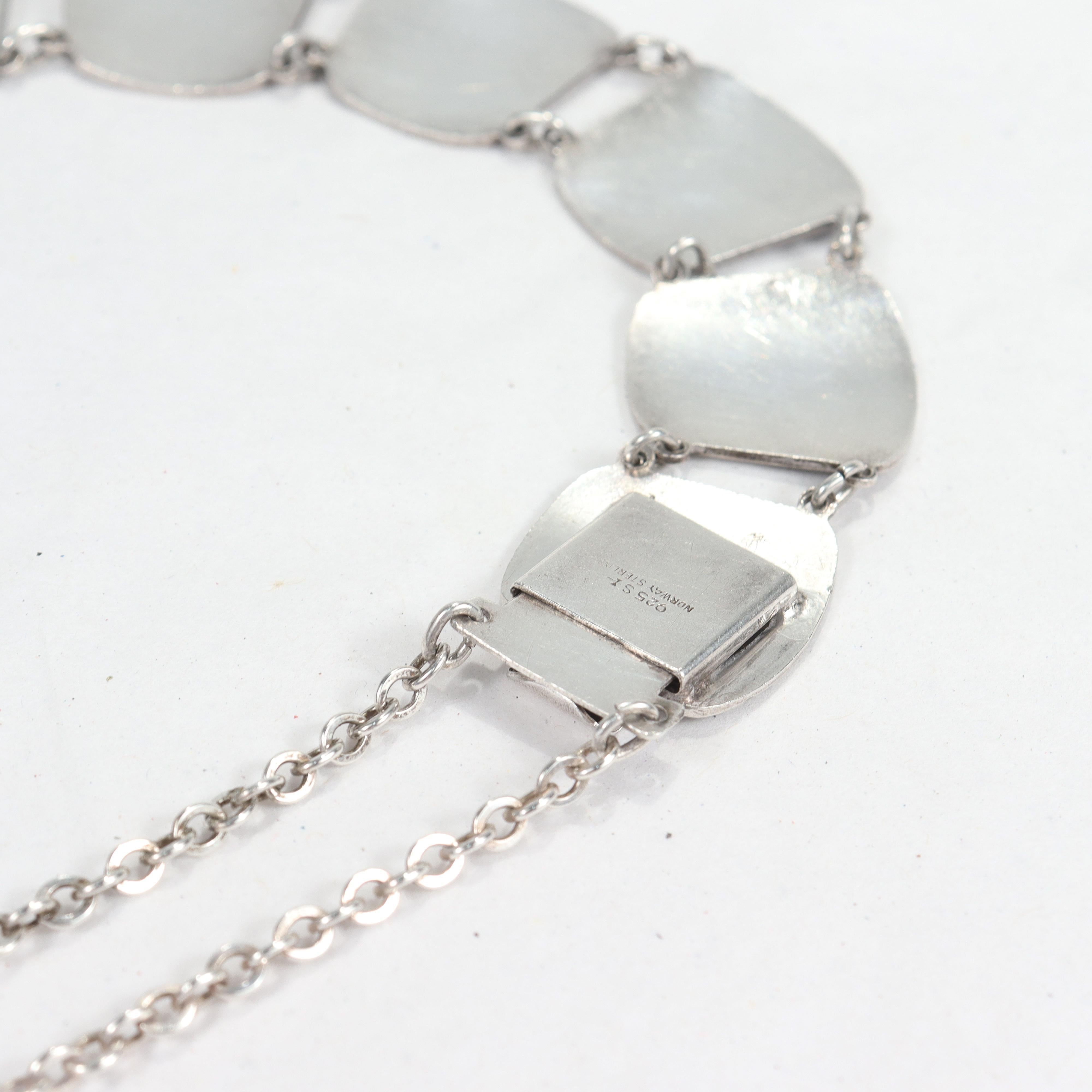 Signed Scandinavian Modern Sterling Silver and Enamel Necklace by Knut ...