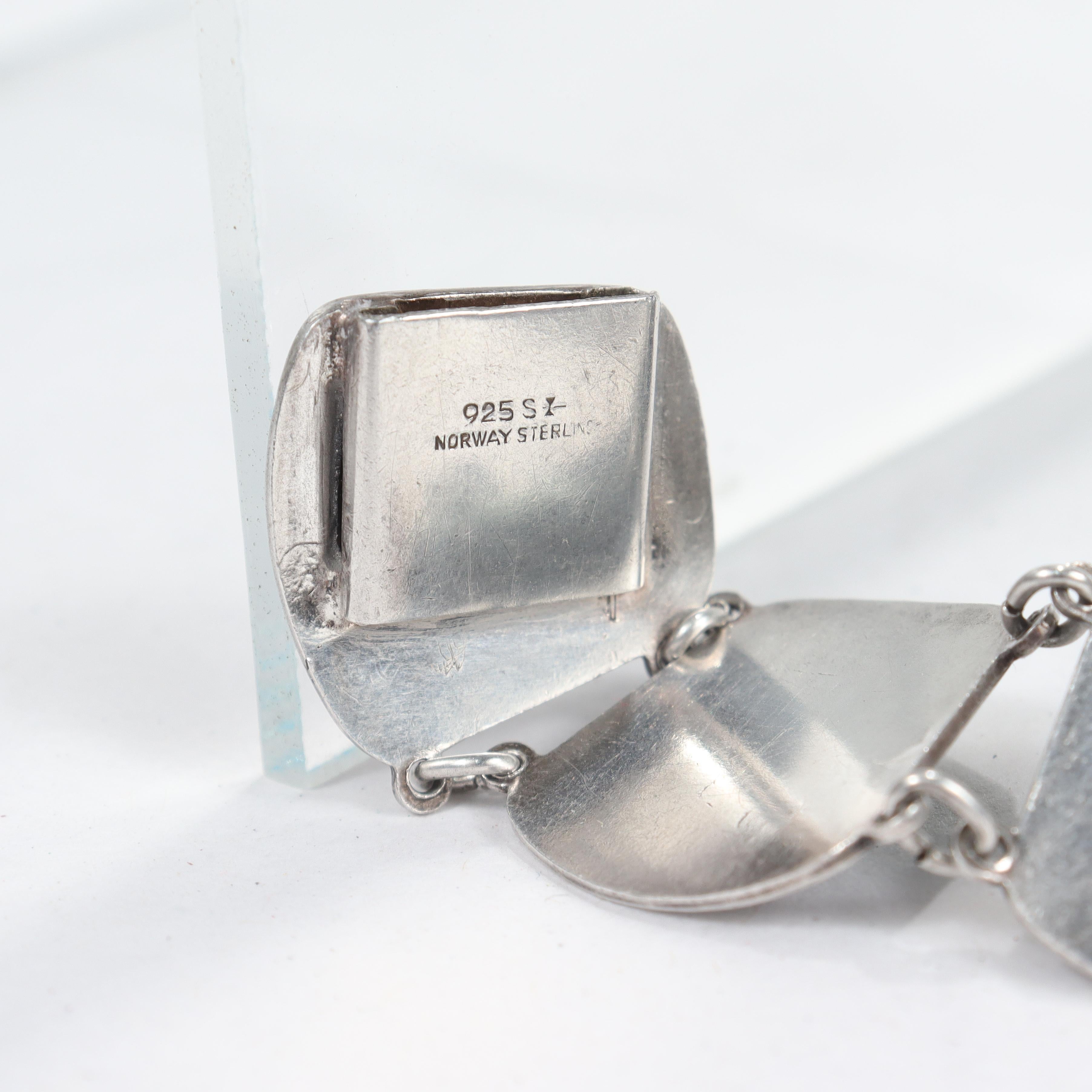 Signed Scandinavian Modern Sterling Silver and Enamel Necklace by Knut ...