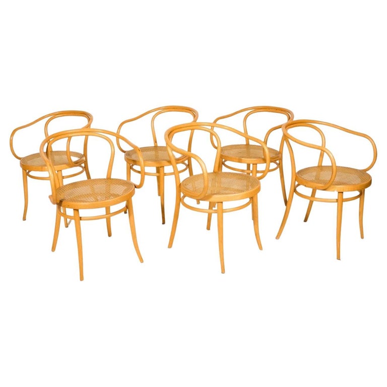 Signed Set of Le Corbusier for Stendig Bentwood and Cane Dining Chairs ...