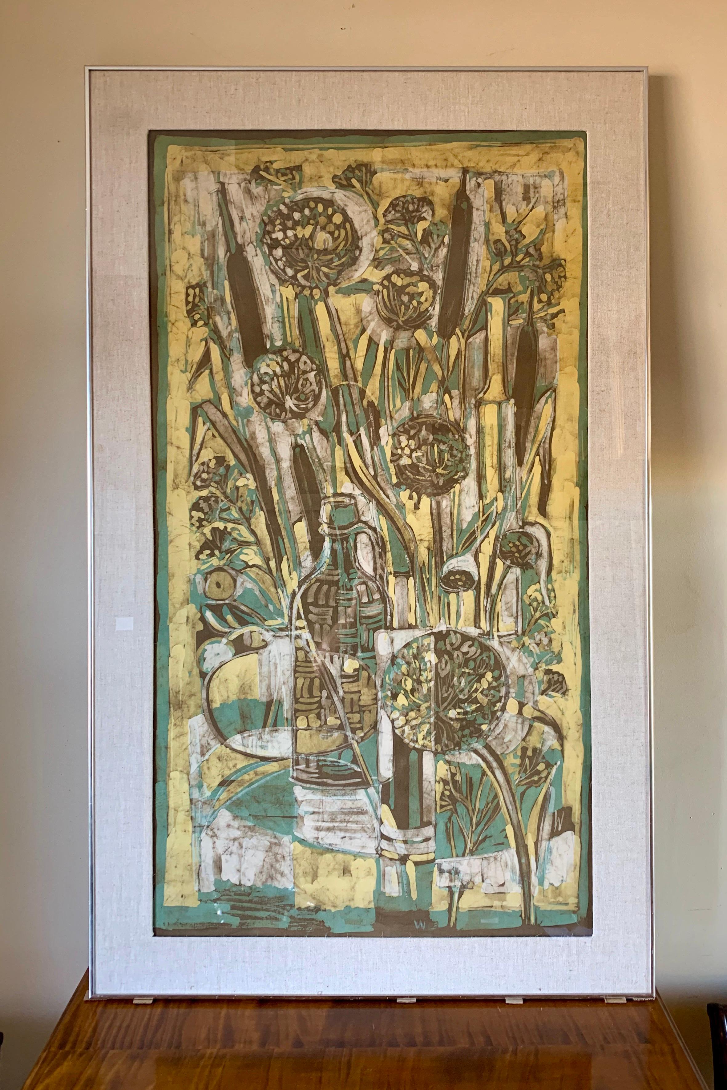 Signed Silk Batik Textile Contemporary Art Painting 1950s Framed at ...
