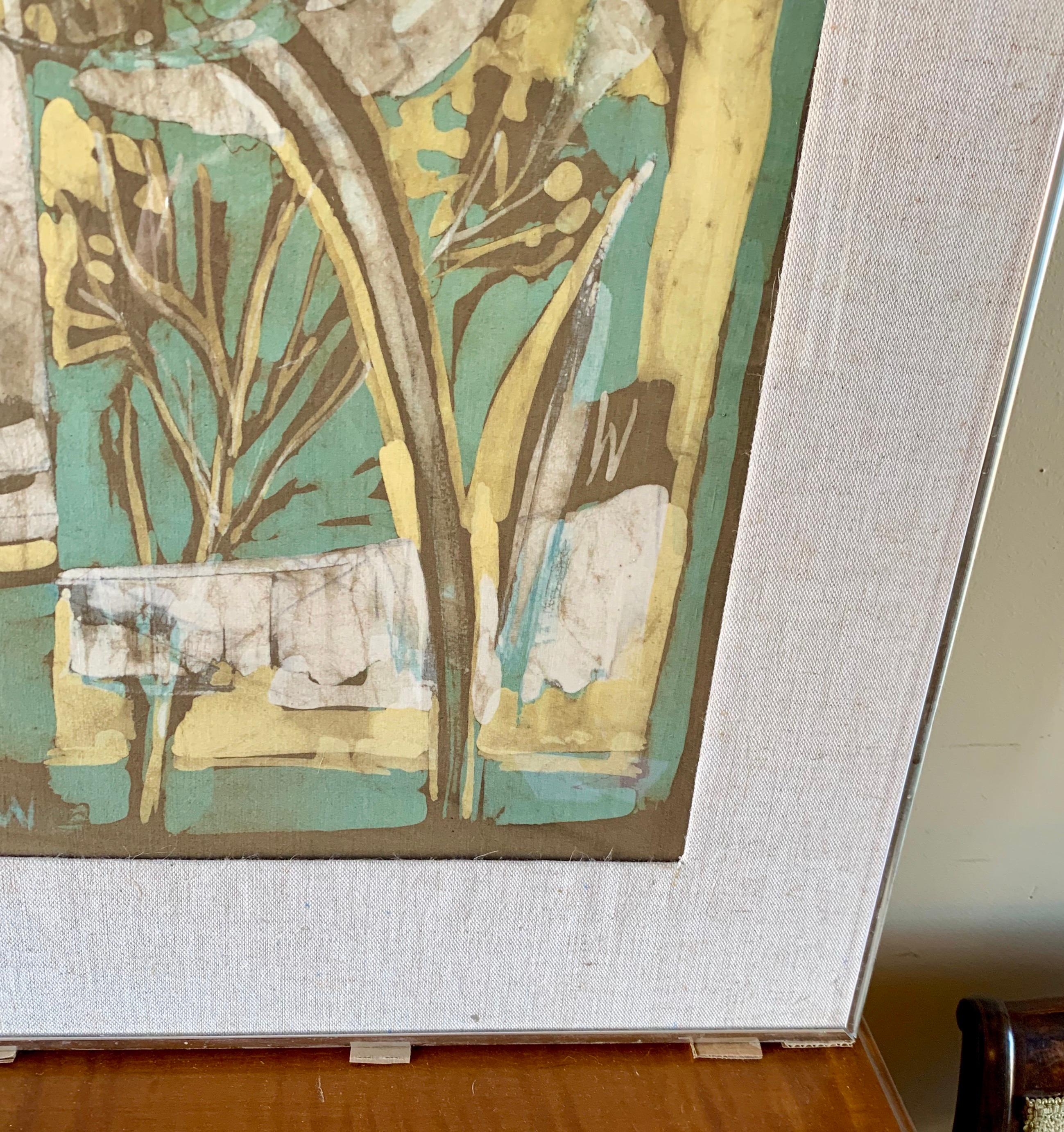 Signed Silk Batik Textile Contemporary Art Painting 1950s Framed at ...