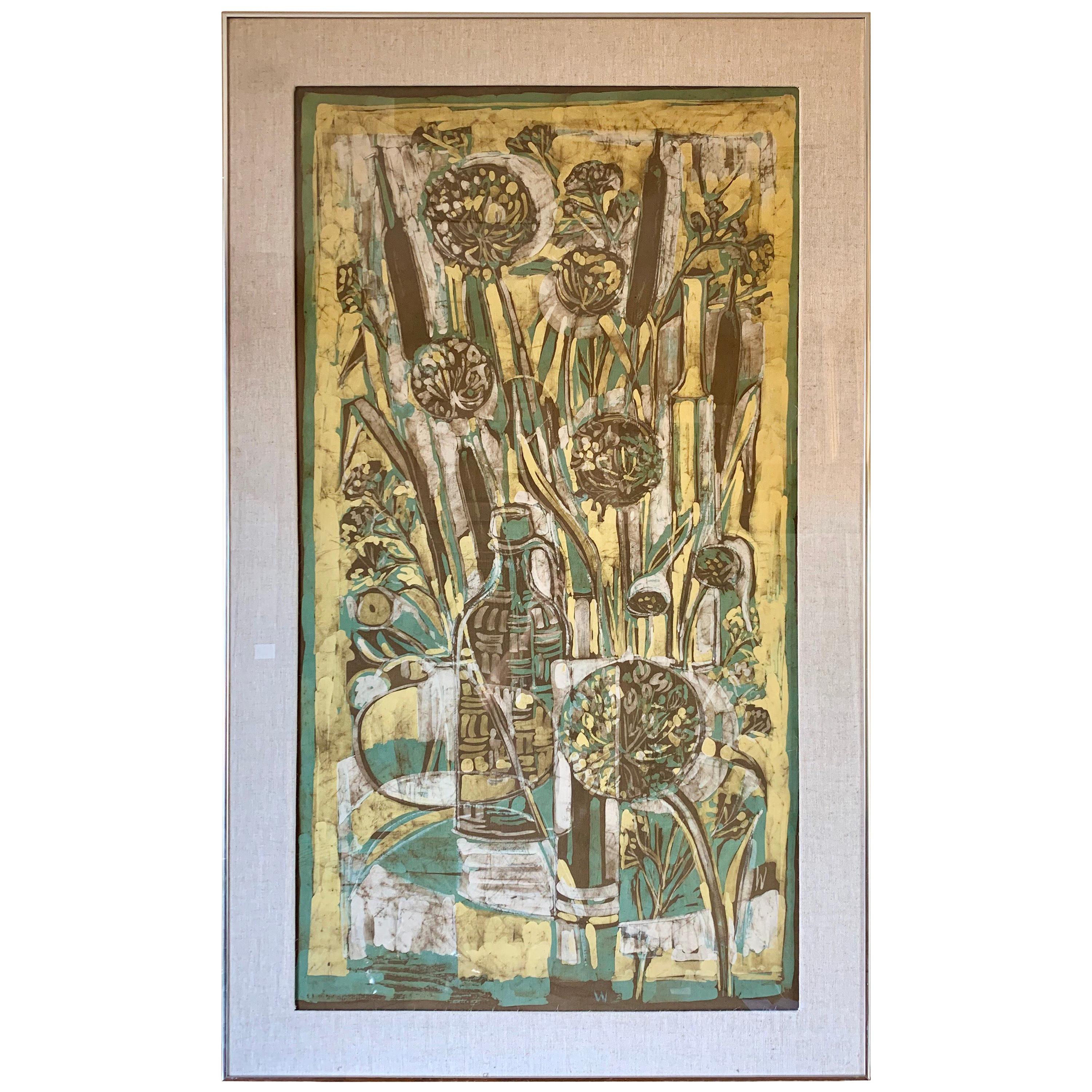 Signed Silk Batik Textile Contemporary Art Painting 1950s Framed at ...
